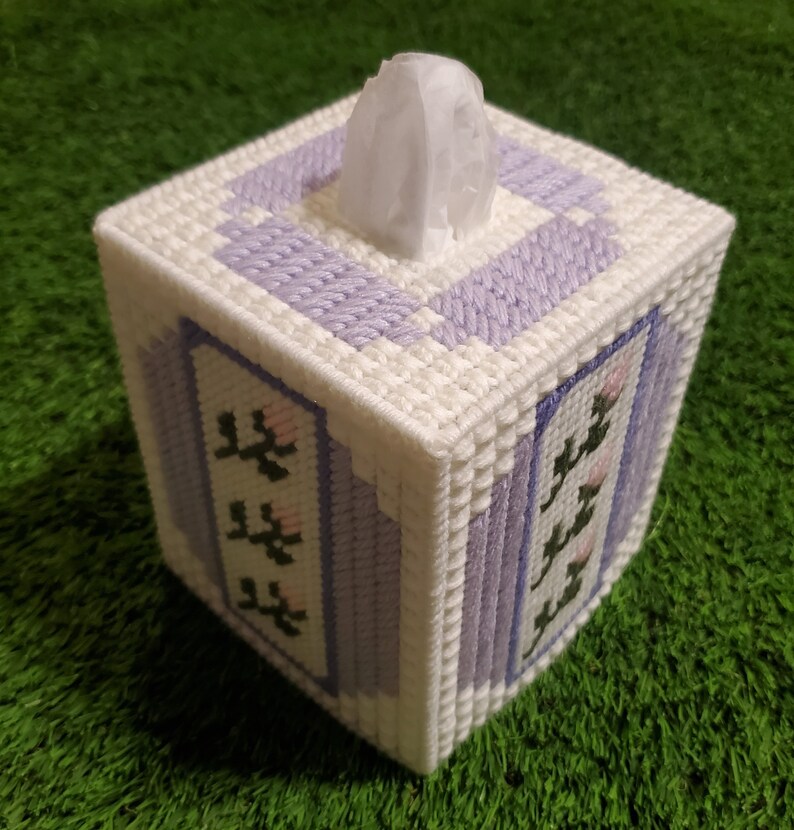 Plastic Canvas Tissue Box Cover | Rose Bud | Housewarming | Home Decor ...