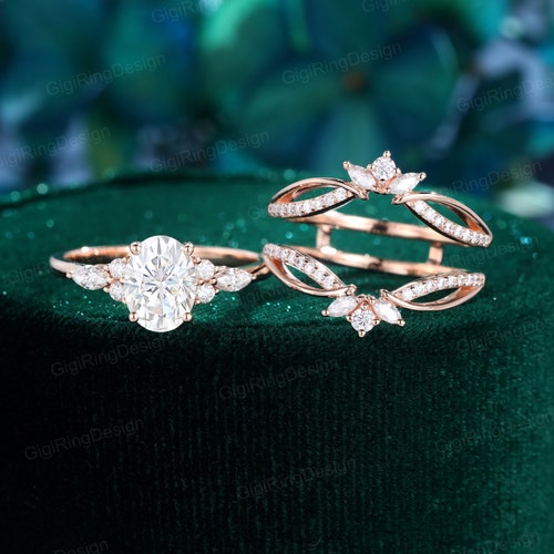 Vintage Marquise Moissanite Engagement Ring Set Cluster - Etsy