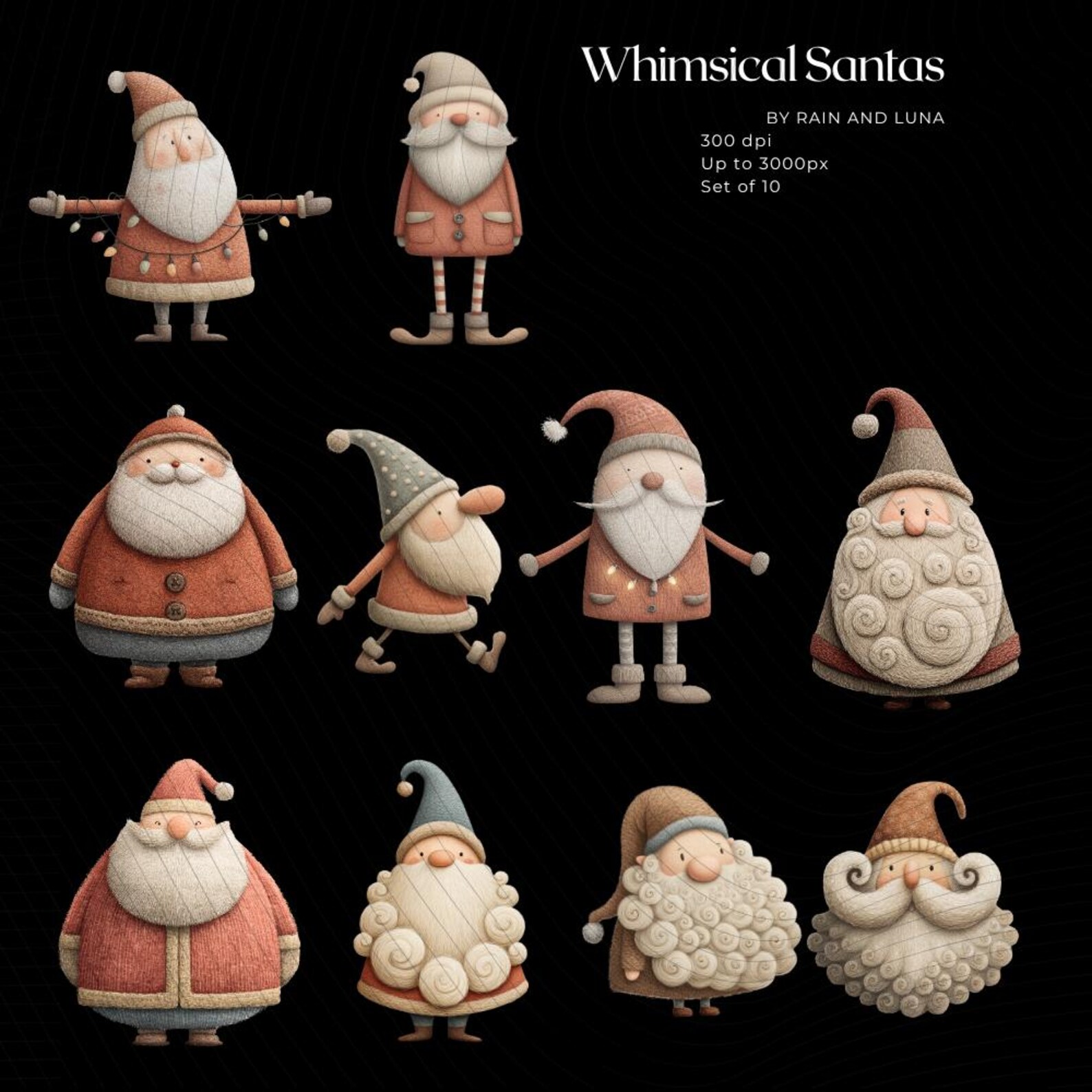Whimsical Santas – Watercolor Christmas Clipart Set - Pngs by Rain and ...