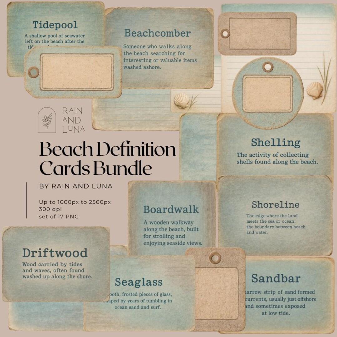 Beach Definition Cards Bundle – 8 Printable Beach Dictionary Cards, 4 ...