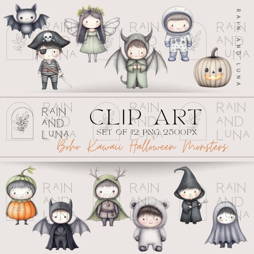 Boho Kawaii Halloween Monsters Collection 12 Cute Spooky Friends ...