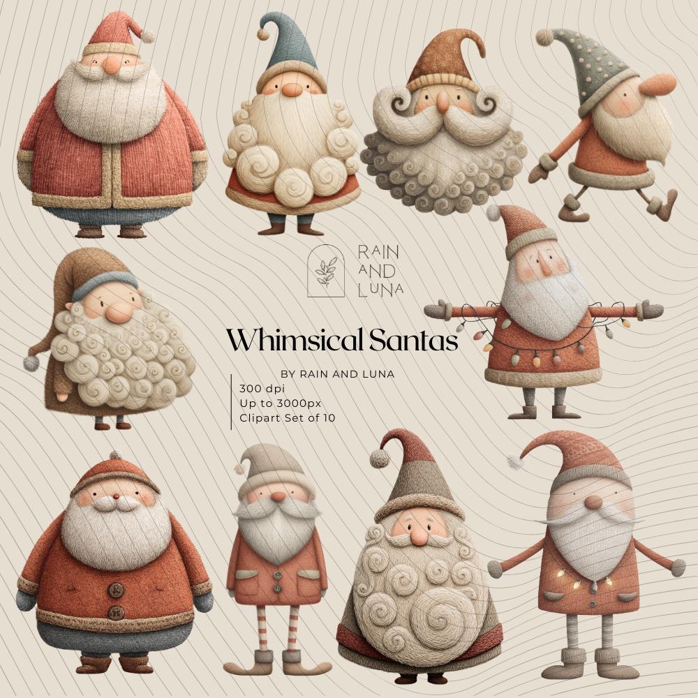 Whimsical Santas – Watercolor Christmas Clipart Set - Pngs by Rain and ...