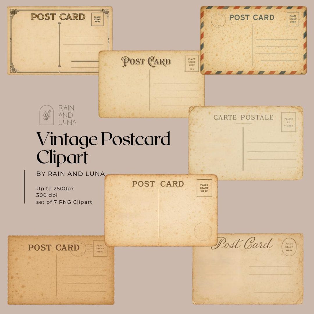 Vintage Postcard Clipart Bundle7 Pngs | up to 2,500px | 300 DPI - Etsy