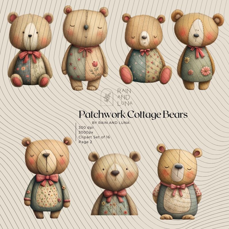 Patchwork Cottage Bears © Rain & Luna | Vintage Floral Teddy Bear ...