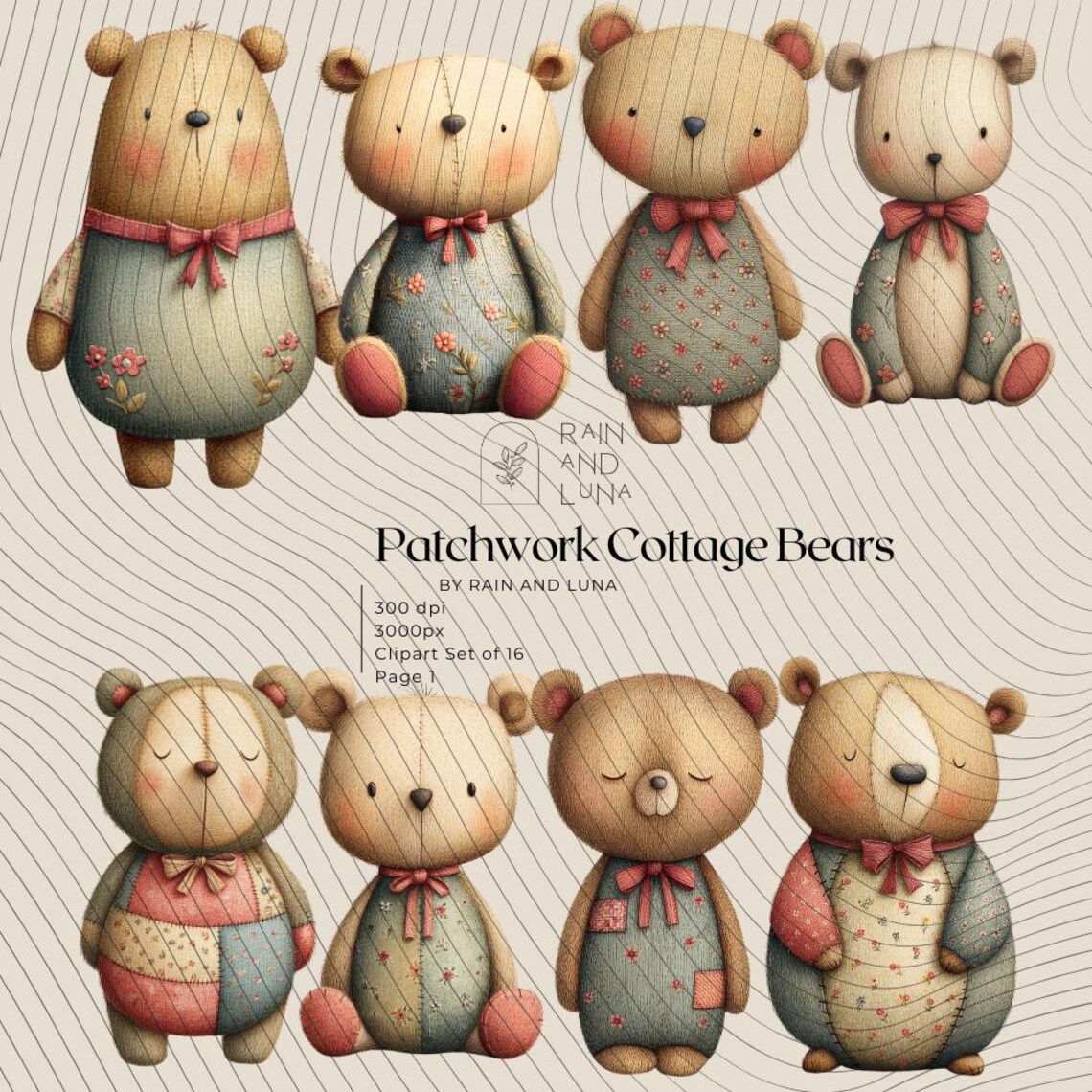 Patchwork Cottage Bears © Rain & Luna | Vintage Floral Teddy Bear ...