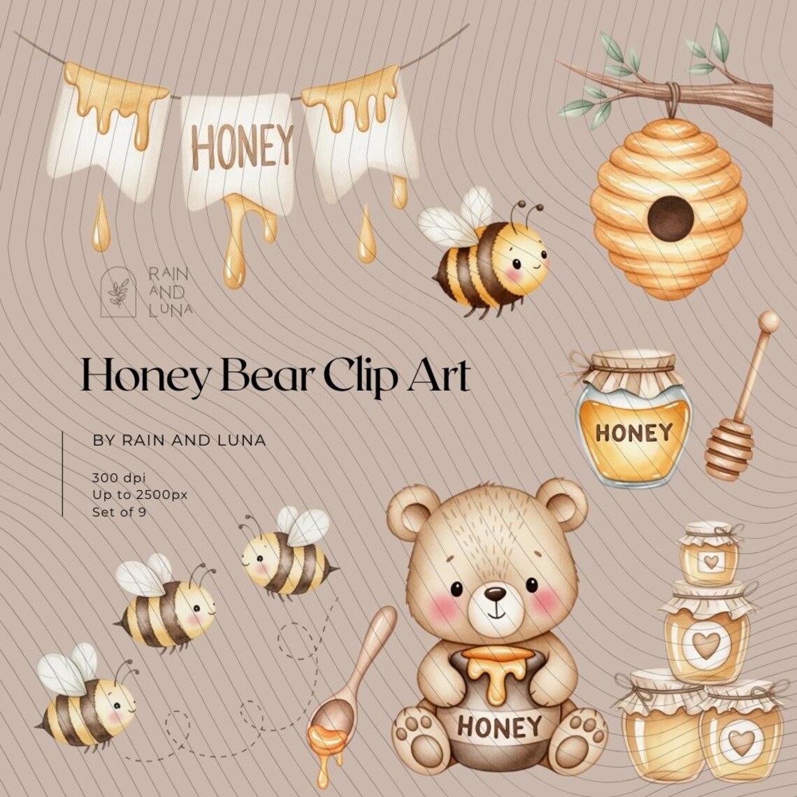 Honey Bear Collection – 9 PNG Clipart Set (300 DPI, up to 2000px) - Etsy