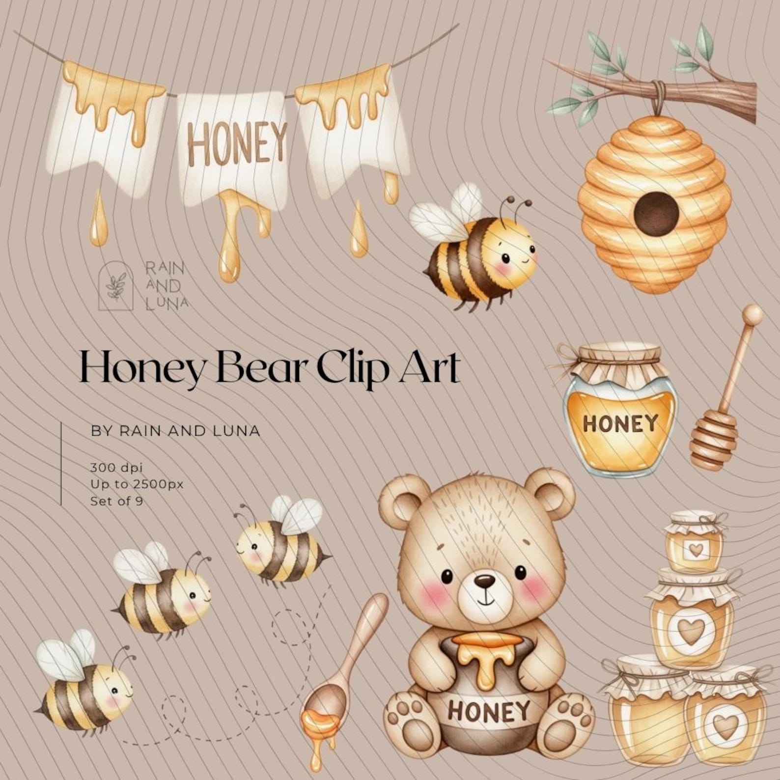 Honey Bear Collection – 9 PNG Clipart Set (300 DPI, up to 2000px) - Etsy