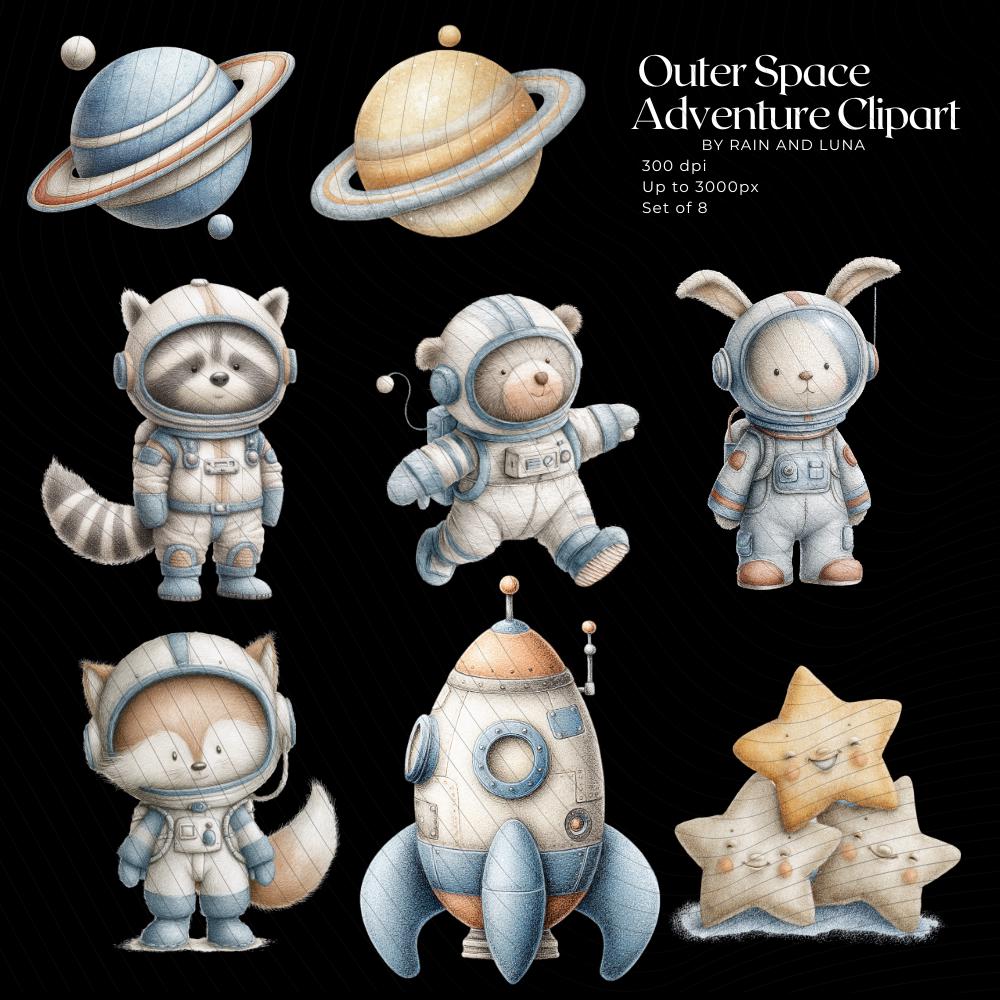 Outer Space Adventure Clipart | Whimsical Rockets, Planets & Stars ...