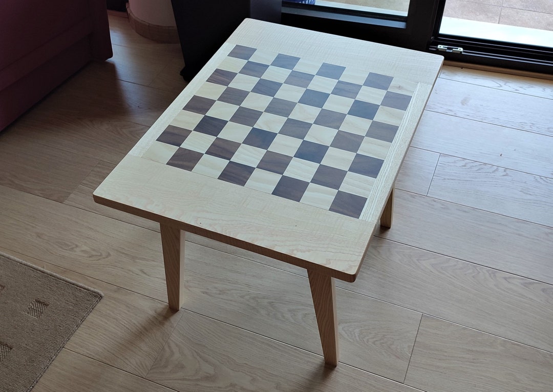 Modern Chess Table With Solid Wood Walnut and Chestnut, Handmade Mid ...