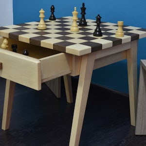 Handmade Chess Table, Chess Board With Walnut and Chestnut, Wooden ...