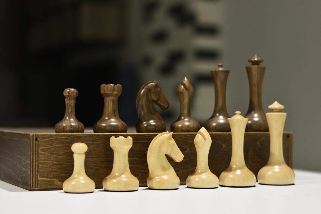 The Pindus Chess Set, Walnut Chess Pieces With 3.81″ King, Handmade ...