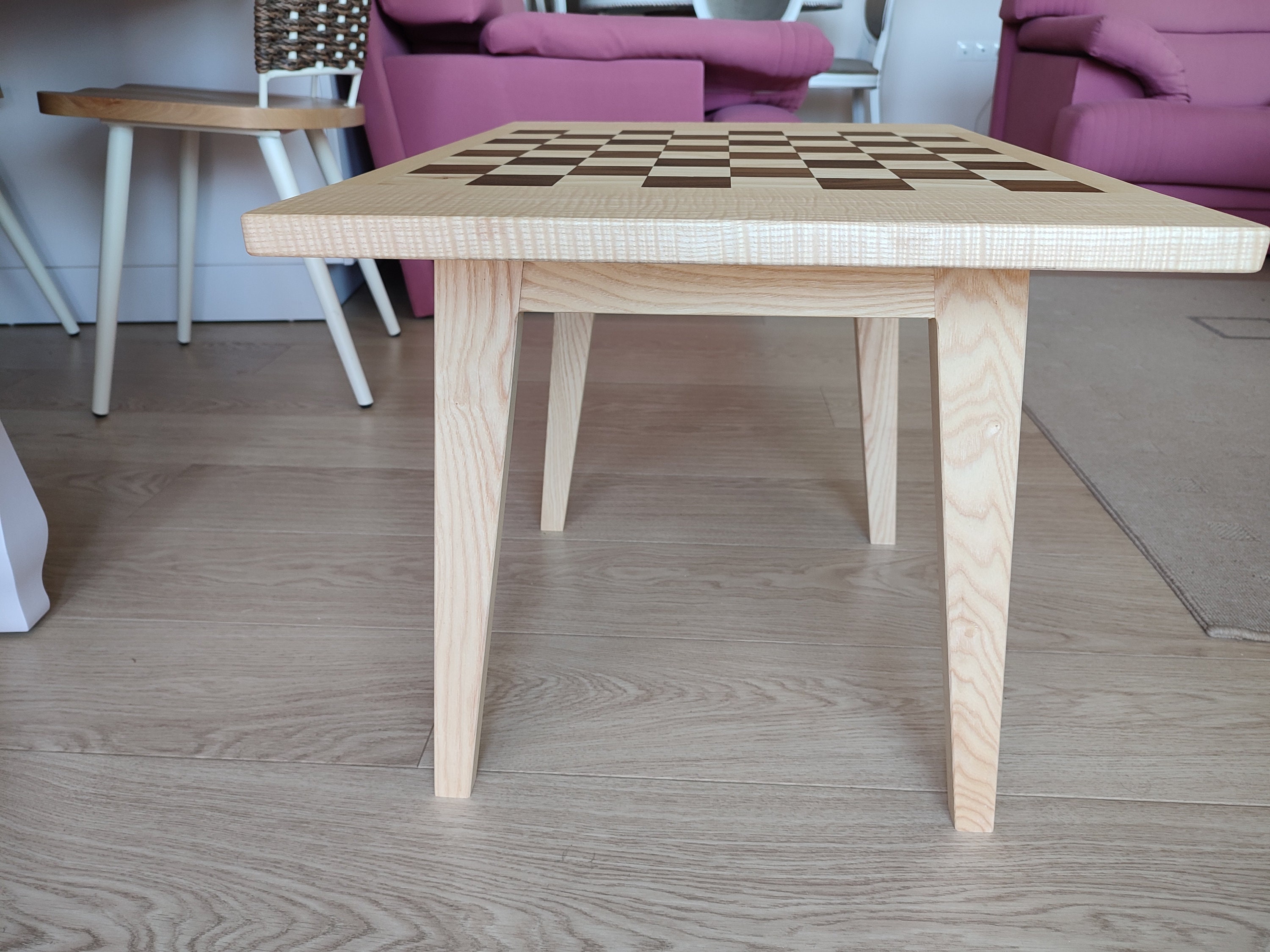 Modern Chess Table With Solid Wood Walnut and Chestnut | Etsy
