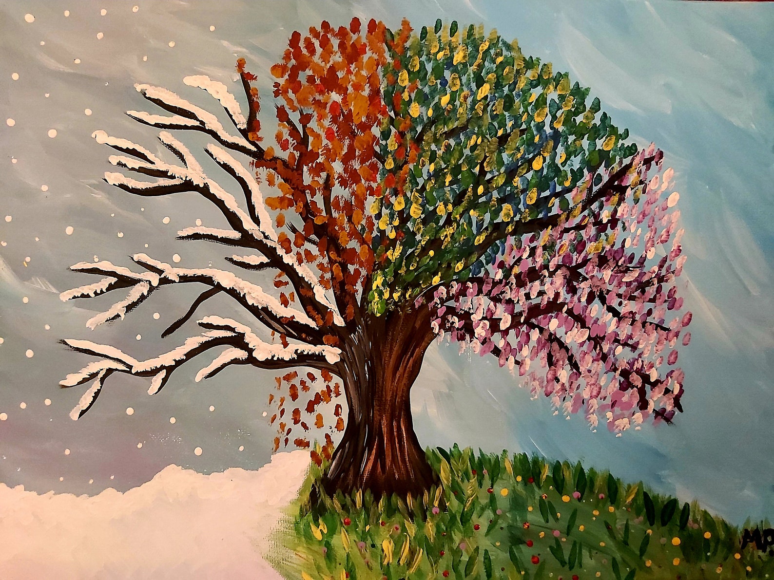 4 seasons acrylic painting on canvaa | Etsy