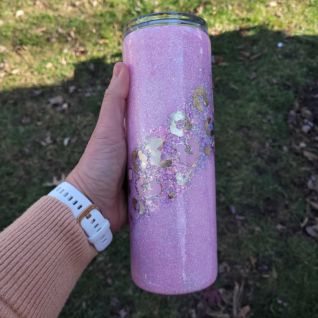 Pink and Gold Leopard Print Glitter Tumbler, Epoxy Cup - Etsy