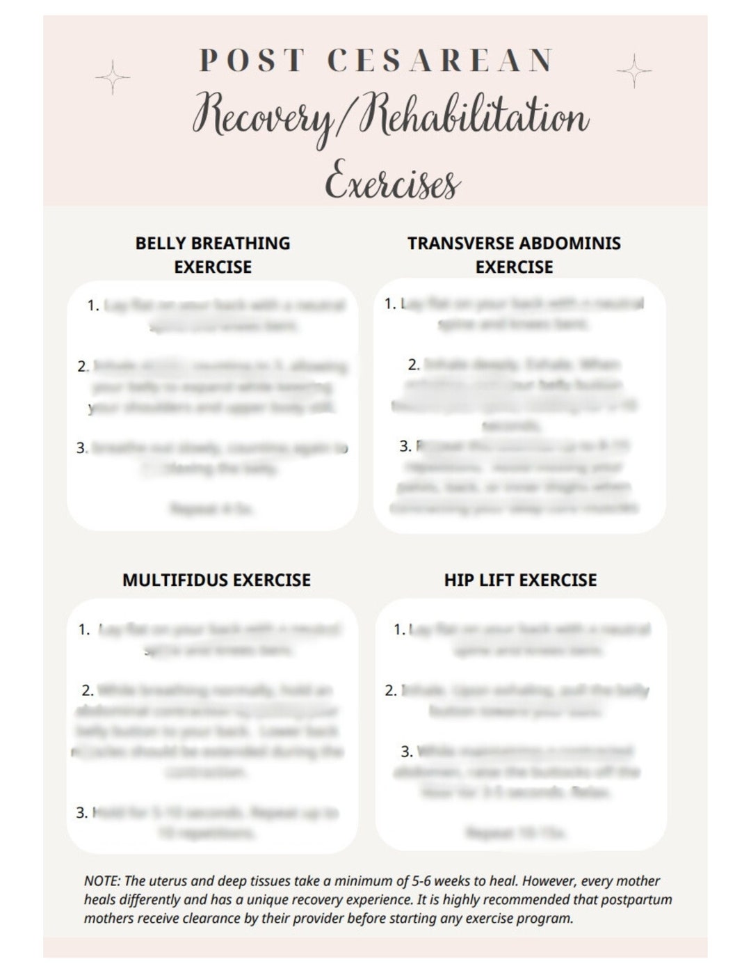 Post C-section Core Rehab Exercises - Etsy