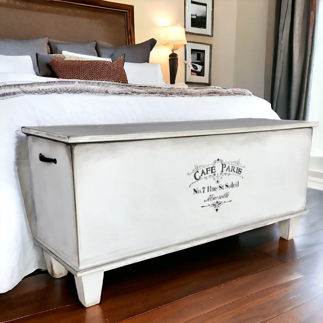 French Country Farmhouse Blanket Chest Shabby Chic Distressed White ...