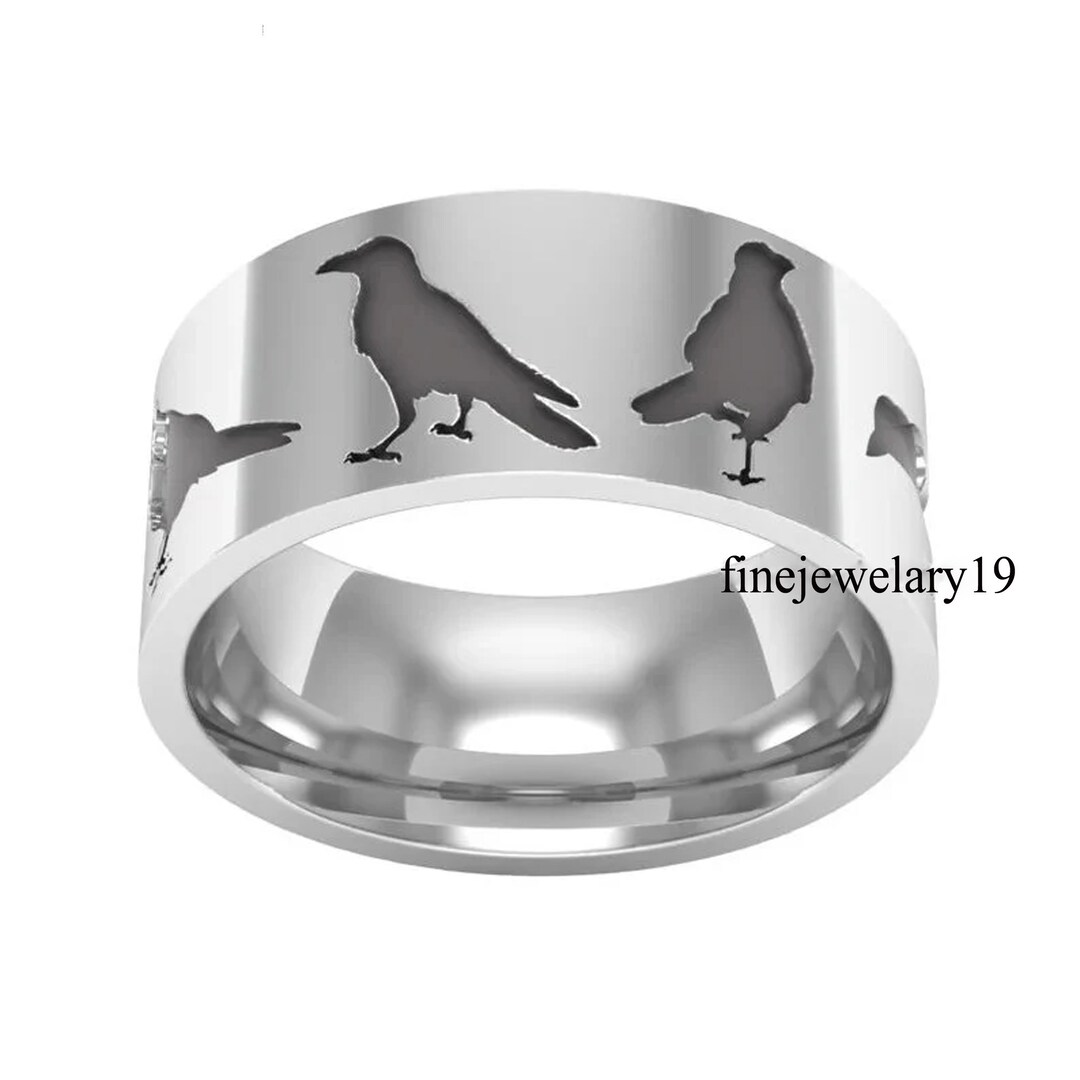 925 Sterling Silver Ring Six Crow Print Ring Band Ring Birds Ring ...