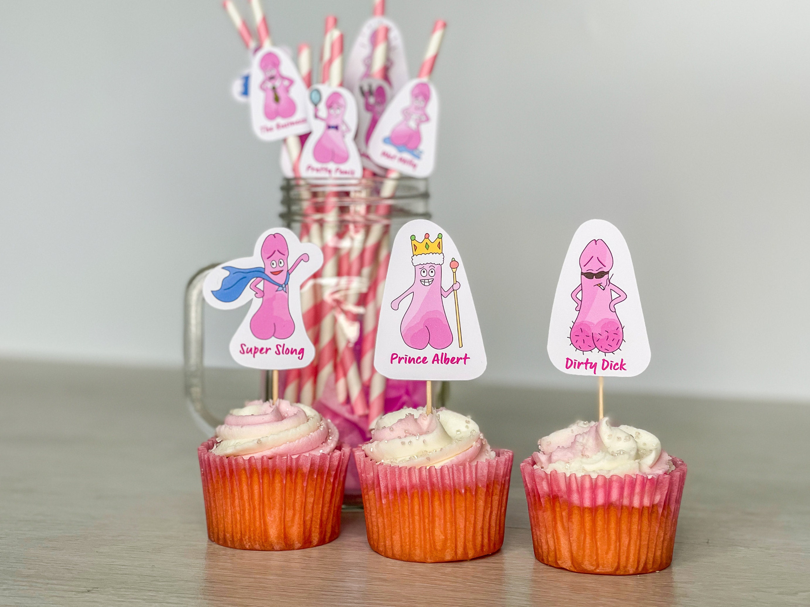 Penis Party Cake Toppers 12 Pack Funny Adult Rude Cupcake Etsy