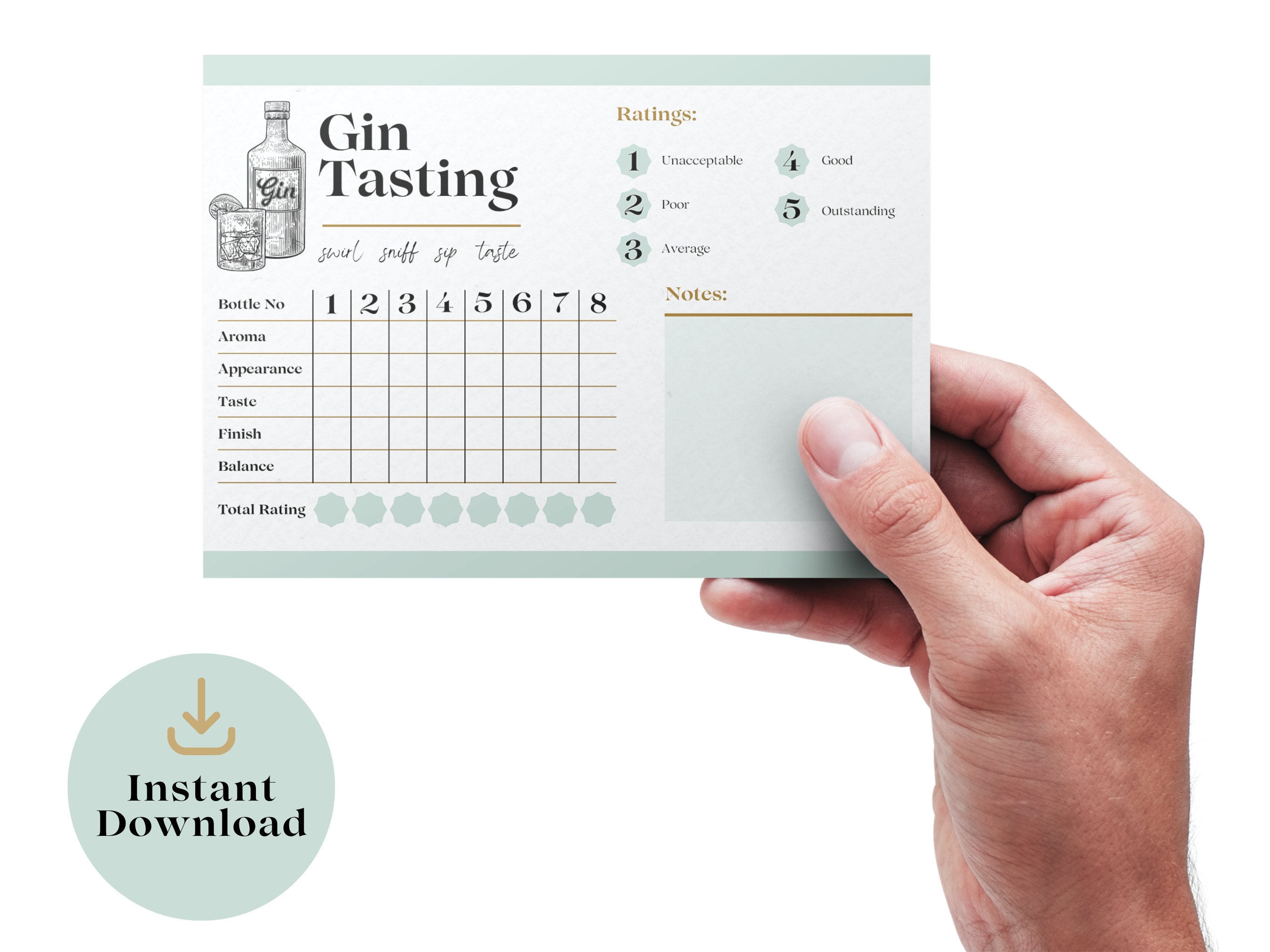 Gin Tasting Cards Instant Download Green Printable - Etsy