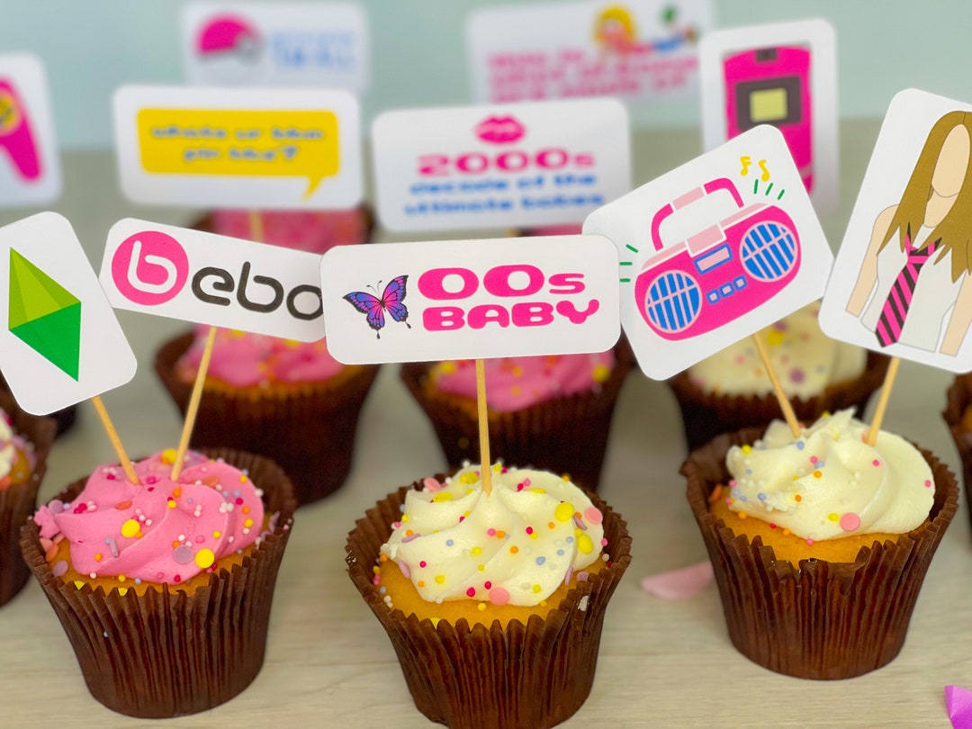 2000s Party Cake Toppers | 14 Pack | Funny Adult Cupcake Decorations ...