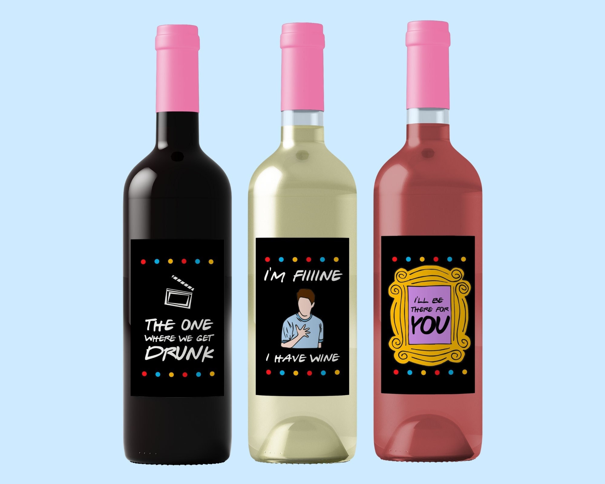 3 Friends Wine Labels | Set of 3 Wine Bottle Labels | Friends TV Show ...