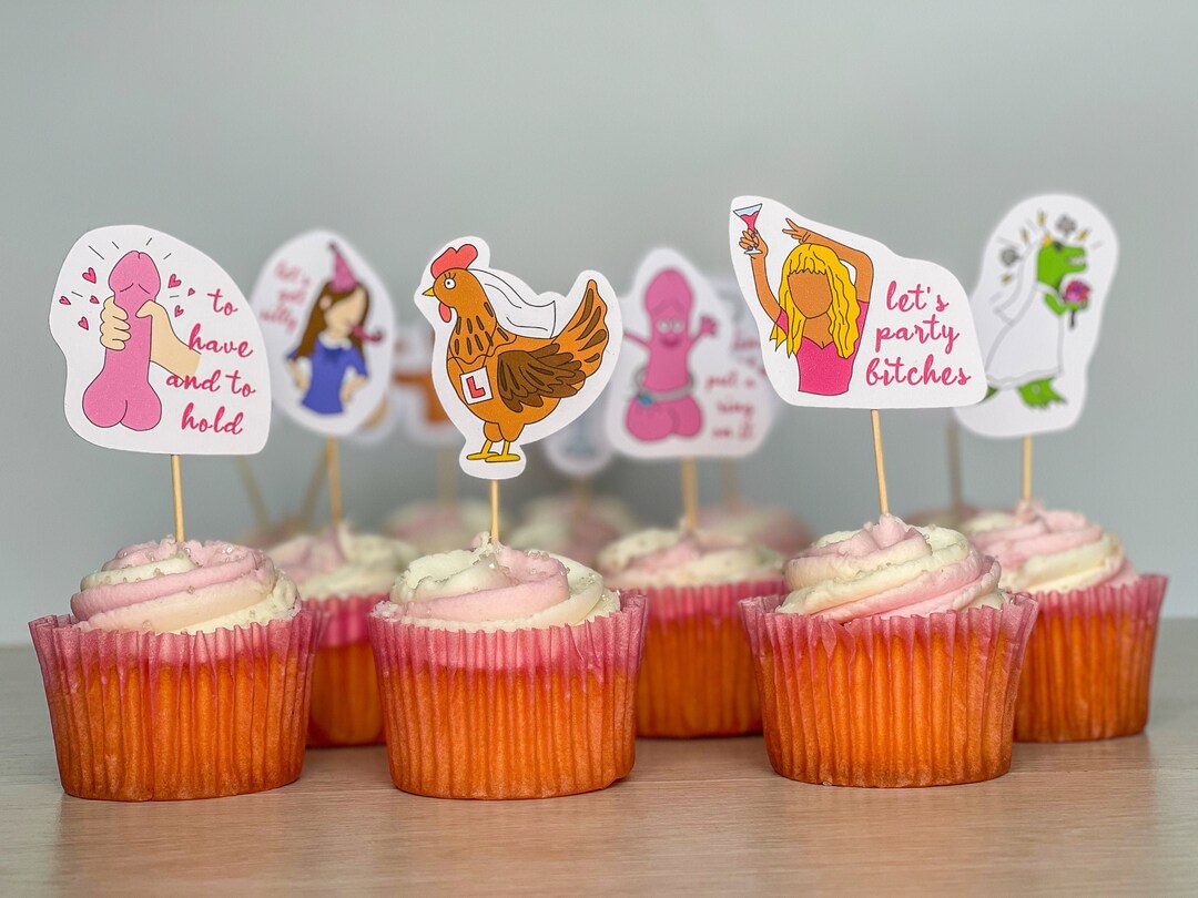 Hen Party Cake Toppers | 12 Pack | Funny Adult Rude Cupcake Decorations ...