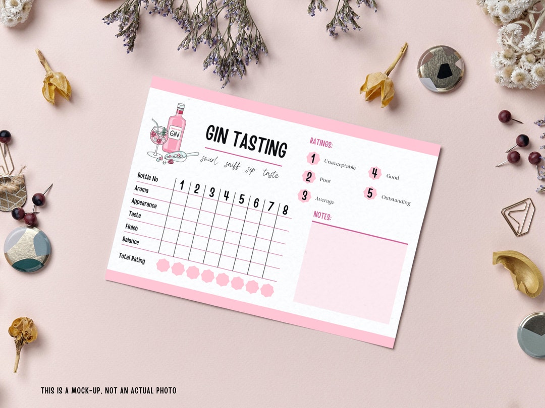 Gin Tasting Cards | Instant Download | Pink | Printable Scorecards ...