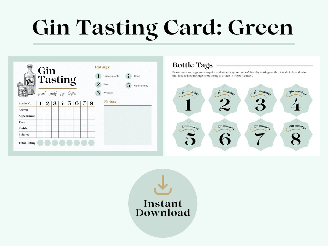 Gin Tasting Cards | Instant Download | Green | Printable Scorecards ...