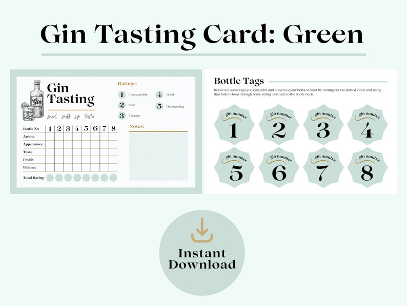 Gin Tasting Cards | Instant Download | Green | Printable Scorecards ...