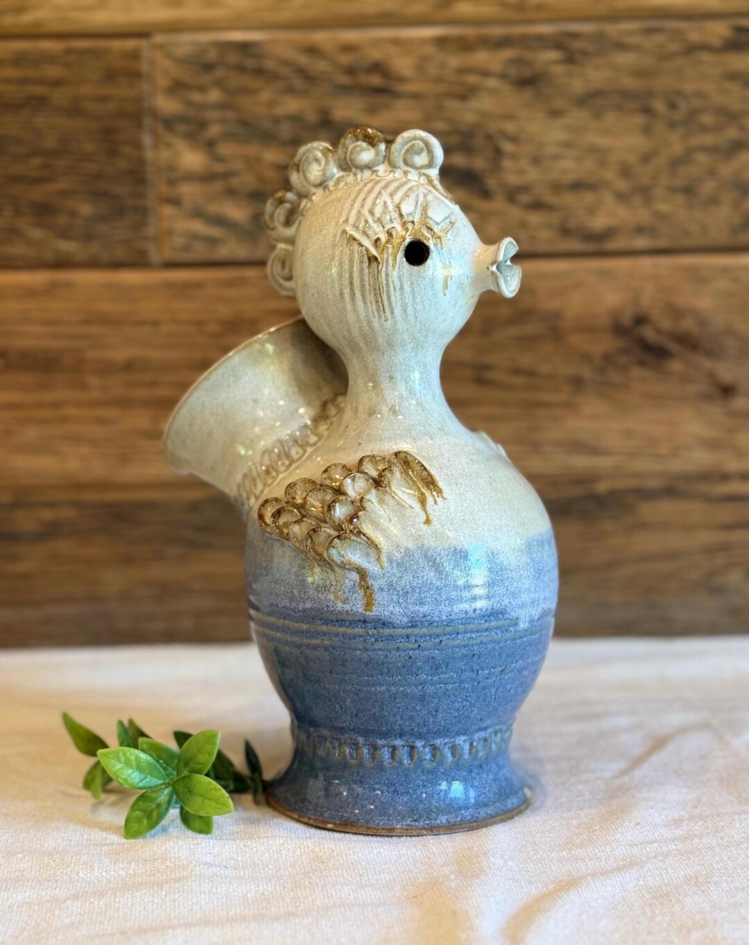 Unique Hand Built Stoneware Pitcher/vase, Chicken or Sea Horse, Rustic ...