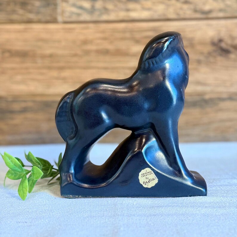 Frankoma Art Pottery Onyx Black Charger Horse Bookend/statue, Vintage ...