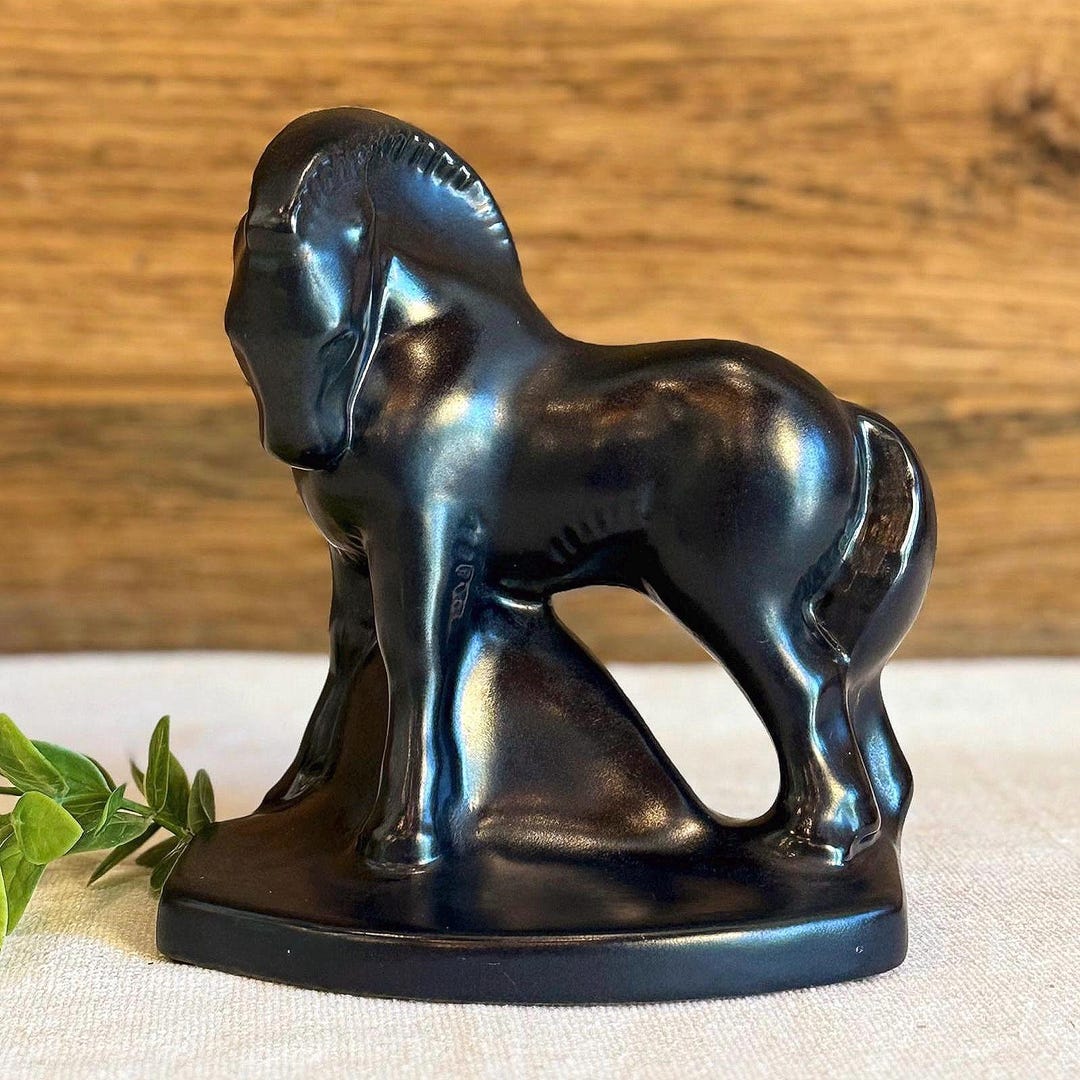Frankoma Art Pottery Onyx Black Charger Horse Bookend/statue, Vintage ...