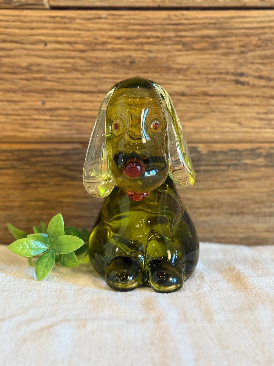 Vintage Art Glass Hound Dog Sculpture, Murano/murano Style, Olive Green ...