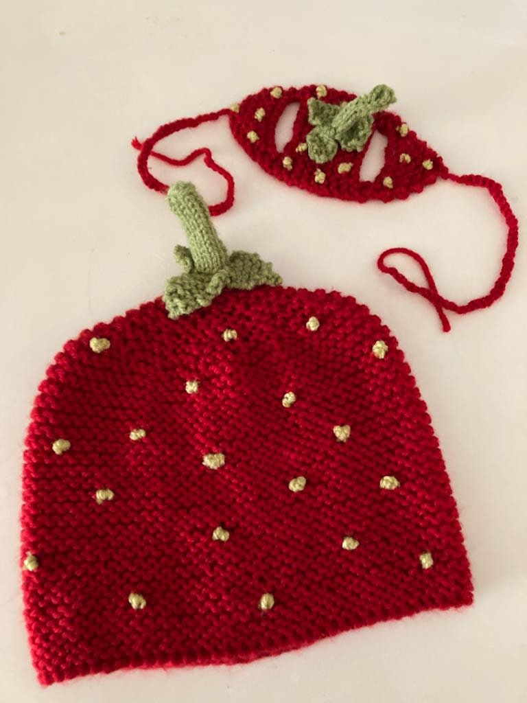 MATCHING PAIR - Hand Knitted Strawberry Cat Hat With Matching Hat for ...