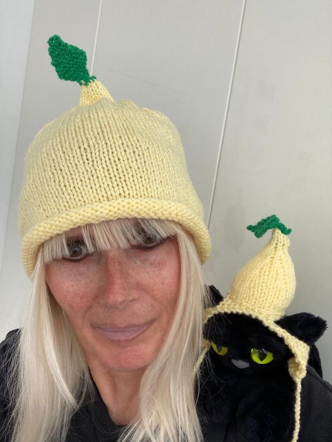 MATCHING PAIR - Hand Knitted Lemon Cat Hat With Matching Hat for Owner ...