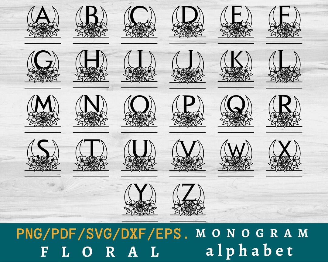 Split Monogram Alphabet Flower SVG Alphabet With Flower - Etsy