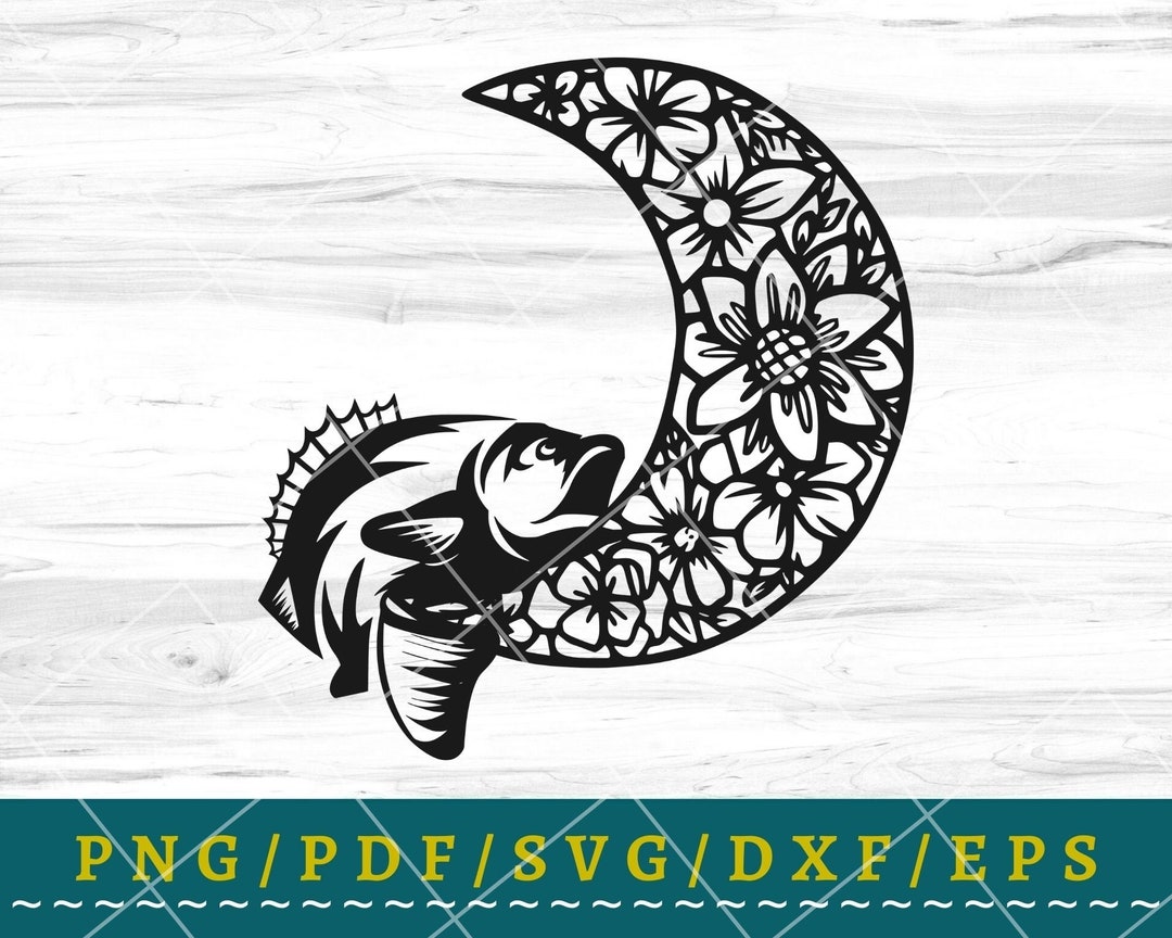 Floral Moon Svg, Fish Moon Svg, Decal Stencil Victor, Fish Moon ...