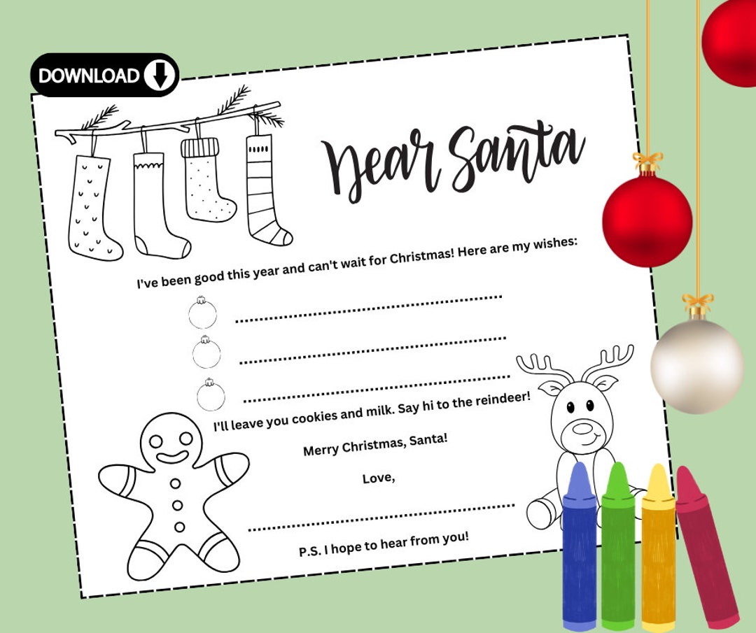 Dear Santa Letter Coloring Page Get a Printable Dear Santa - Etsy