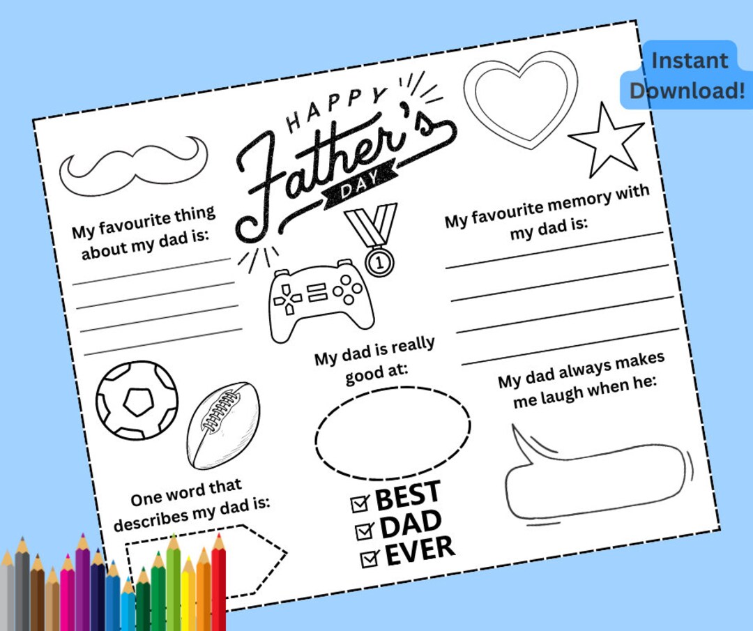Father's Day Printable Fill-in-the-blank Page Personalised Father's Day ...