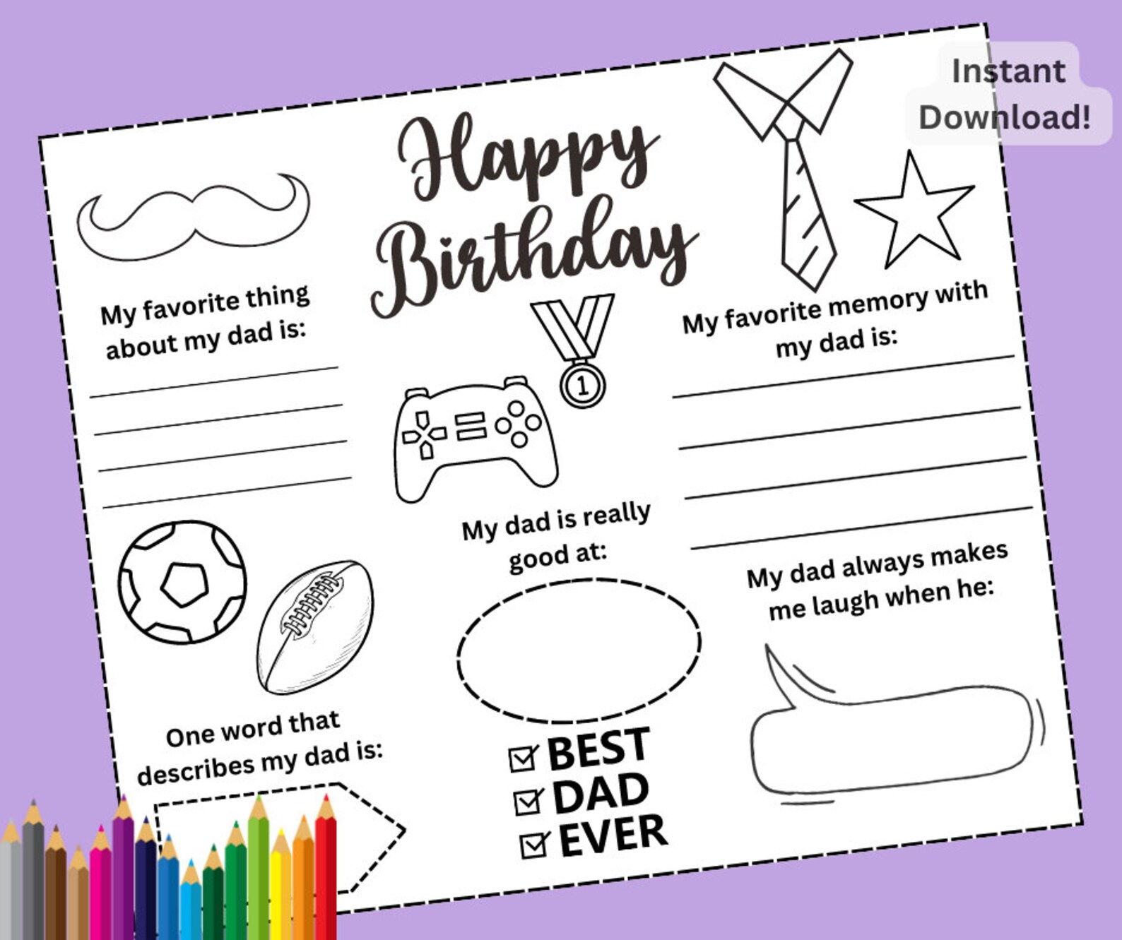 Happy Birthday Dad Coloring Page Happy Birthday Dad Printable Gift ...