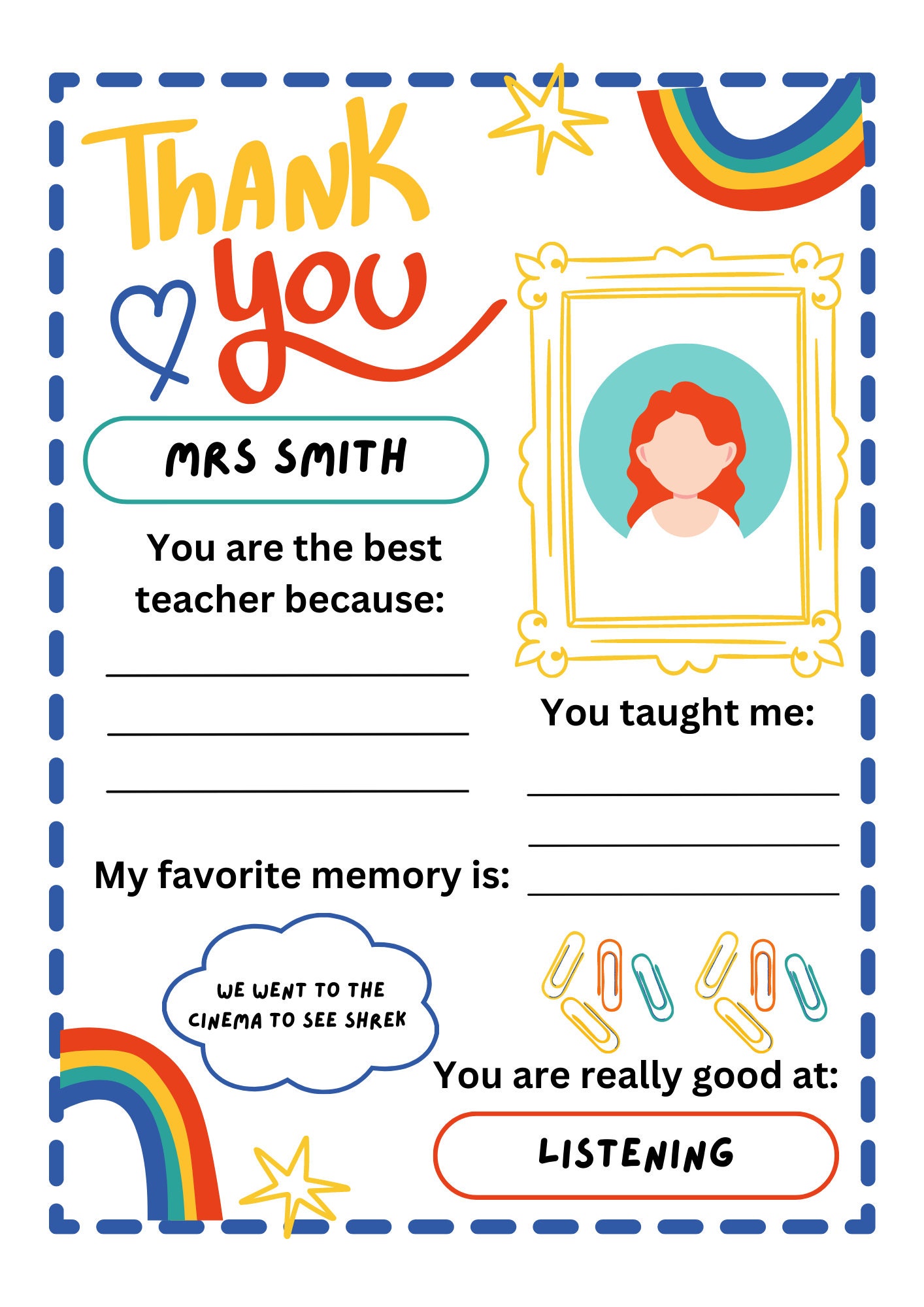 Teacher Appreciation Printable Teacher Appreciation Gift, All About My ...