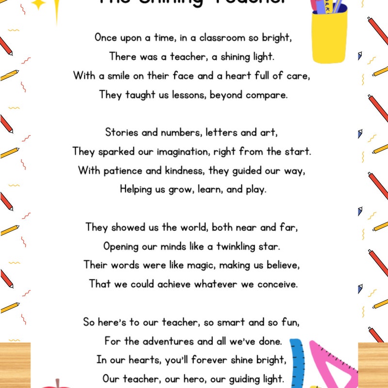 Teacher Poem - Etsy