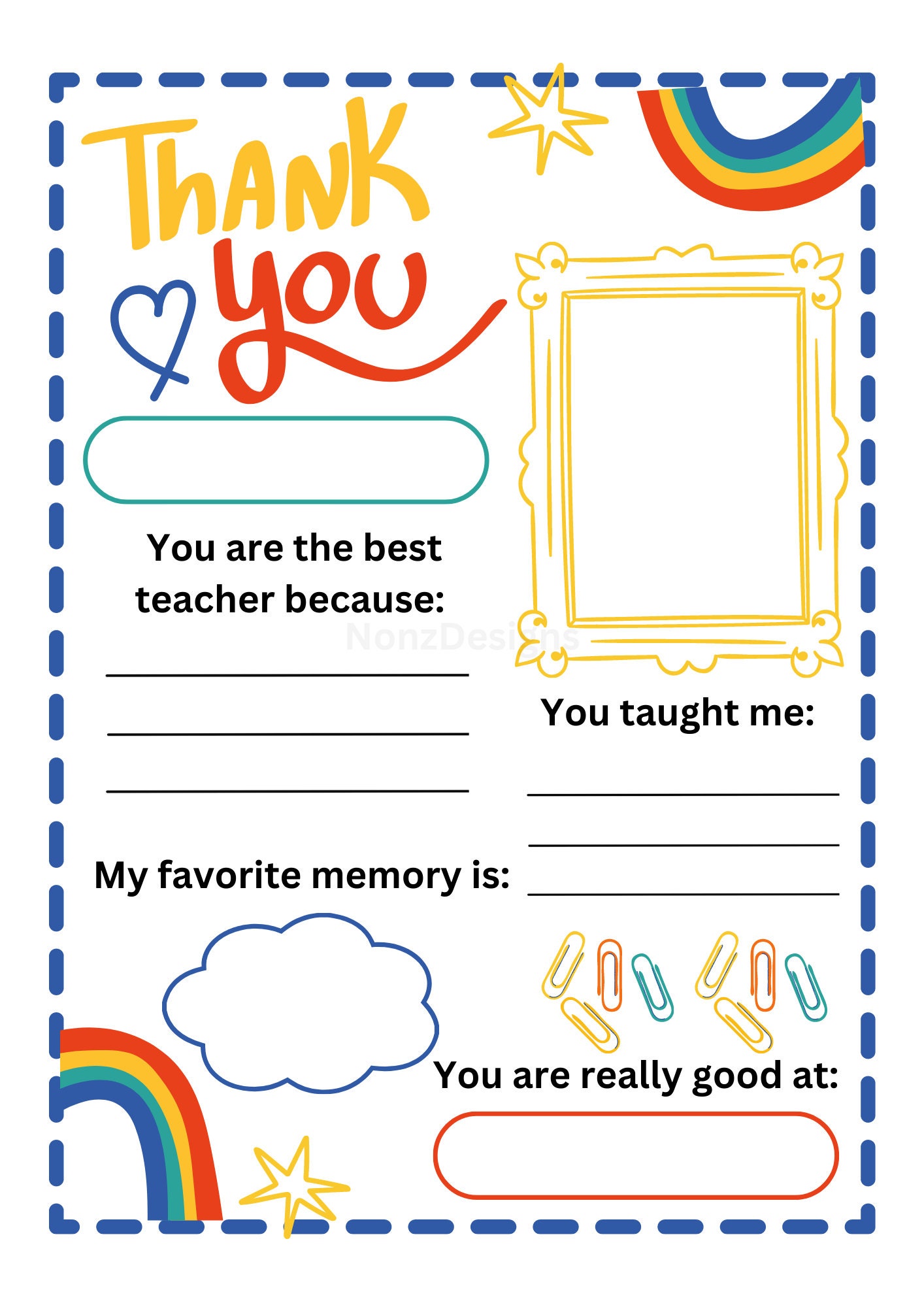 Teacher Appreciation Printable Teacher Appreciation Gift, All About My ...