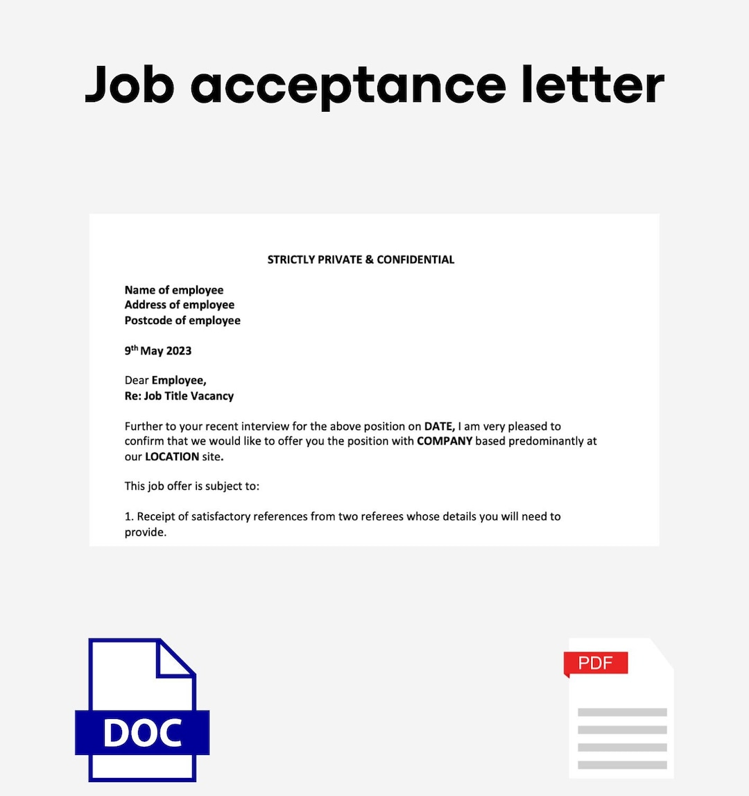 Job Acceptance Letter Template Word and PDF Instant Download - Etsy UK
