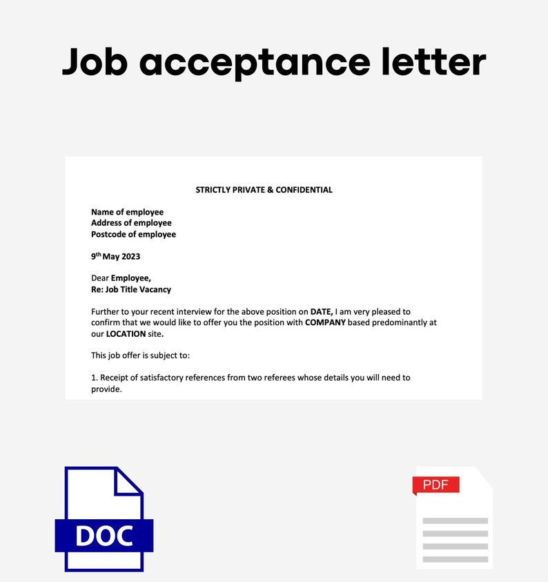 Job Acceptance Letter Template Word and PDF Instant Download - Etsy UK