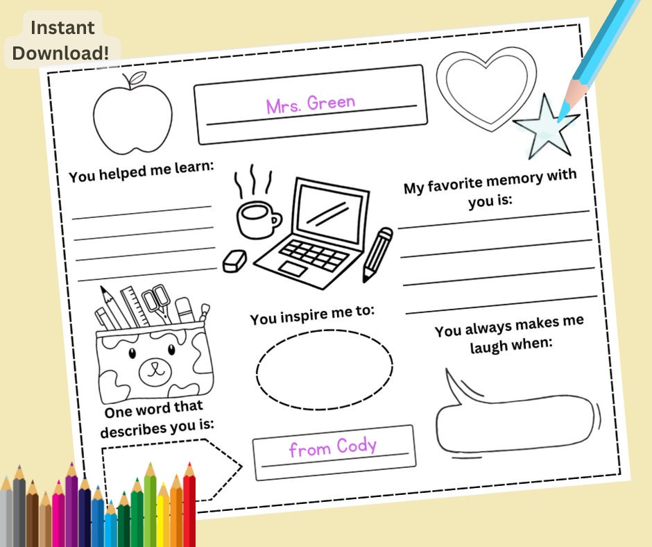 Personalized Teacher Appreciation Printable: Thank You Gift, Letter ...