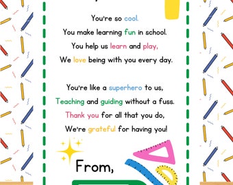 Personalised Thank You Poem for Teacher From Student Year 6 Leavers ...