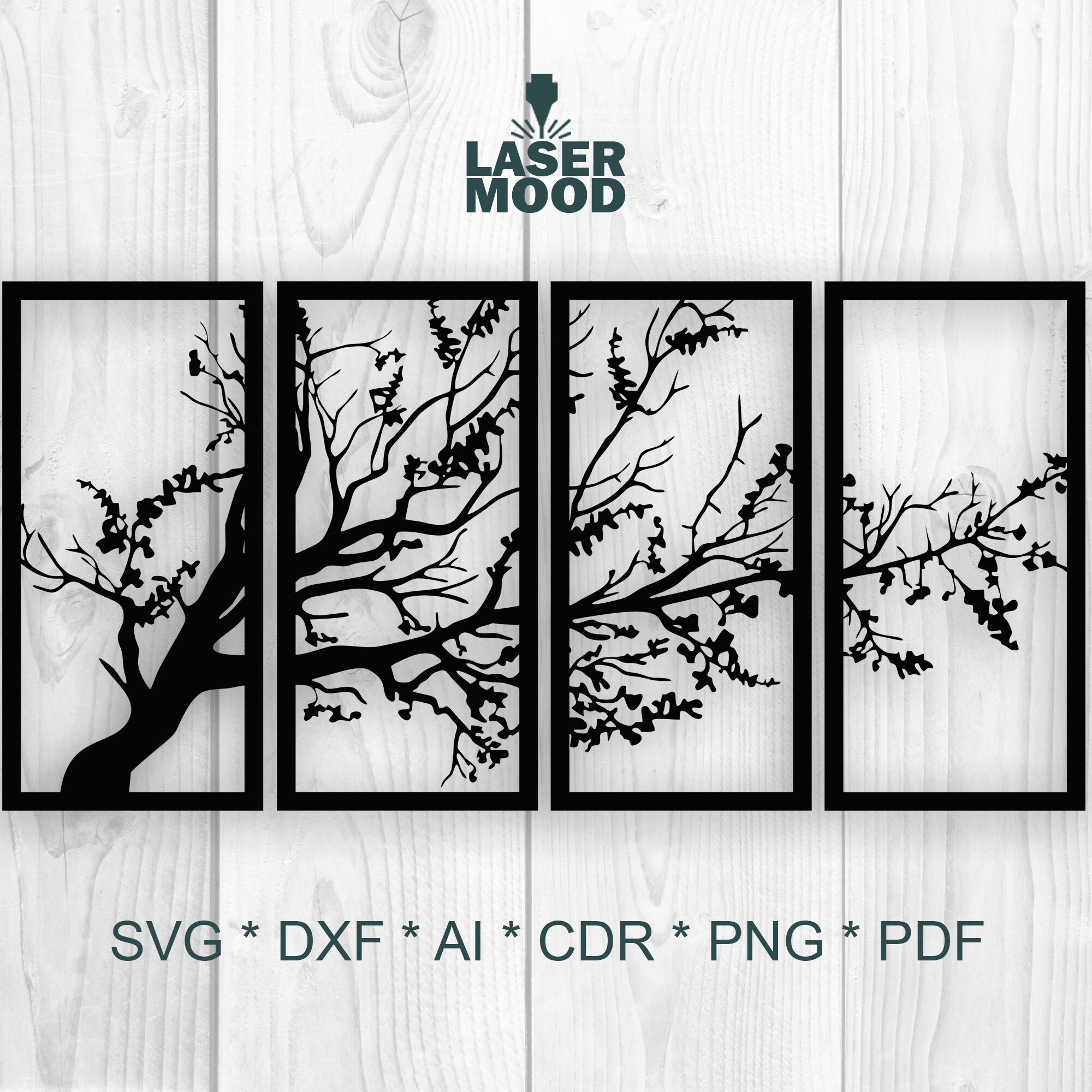 Tree Branches 4 Panels SVG DXF CDR digital vector file for | Etsy