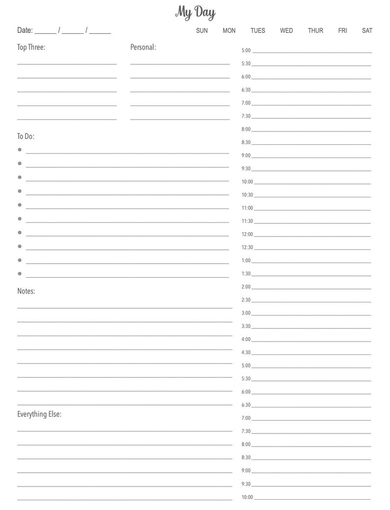 Daily Time Block Printable Planning Page - Etsy