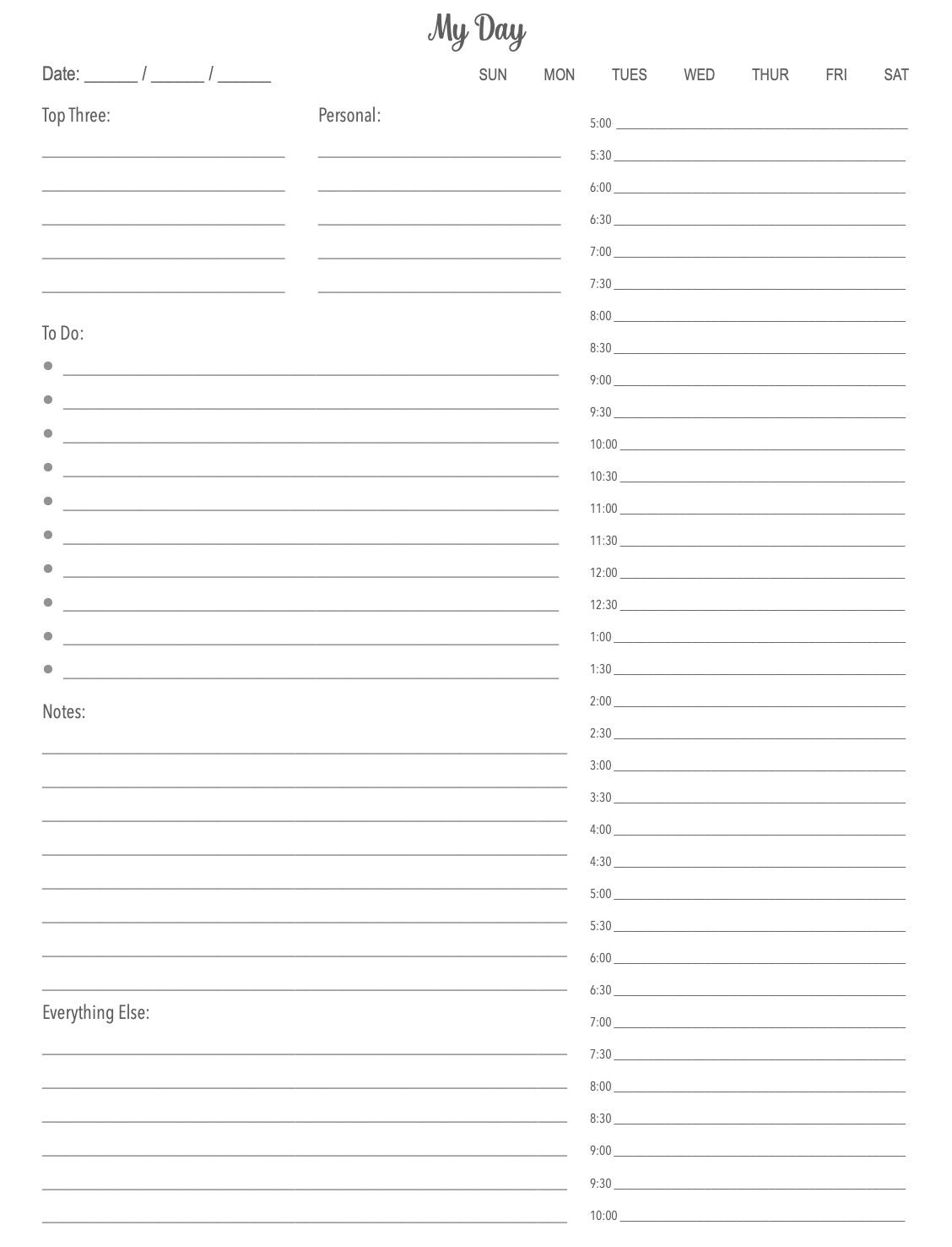 Daily Time Block Printable Planning Page - Etsy